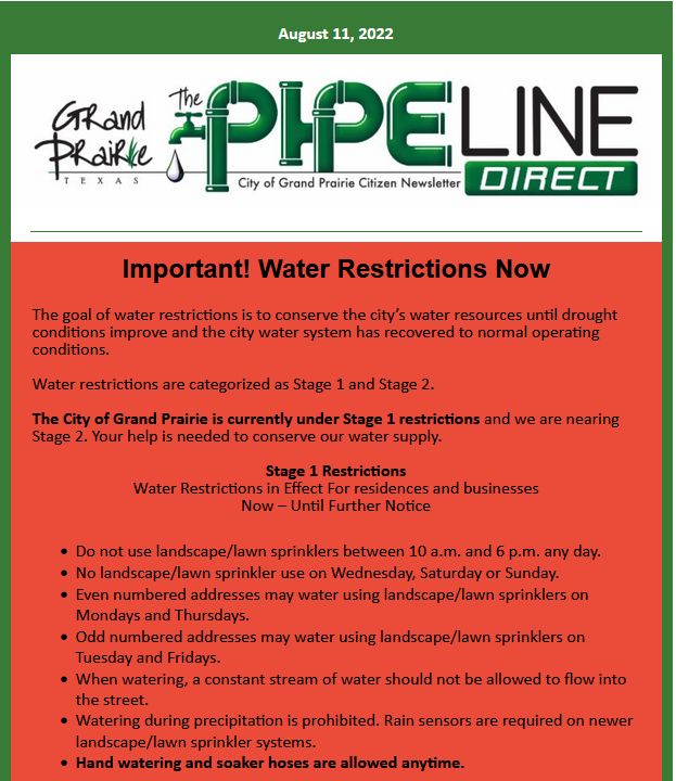 GP Water Restrictions – Grand Prairie Mountain Creek HOA, Inc.